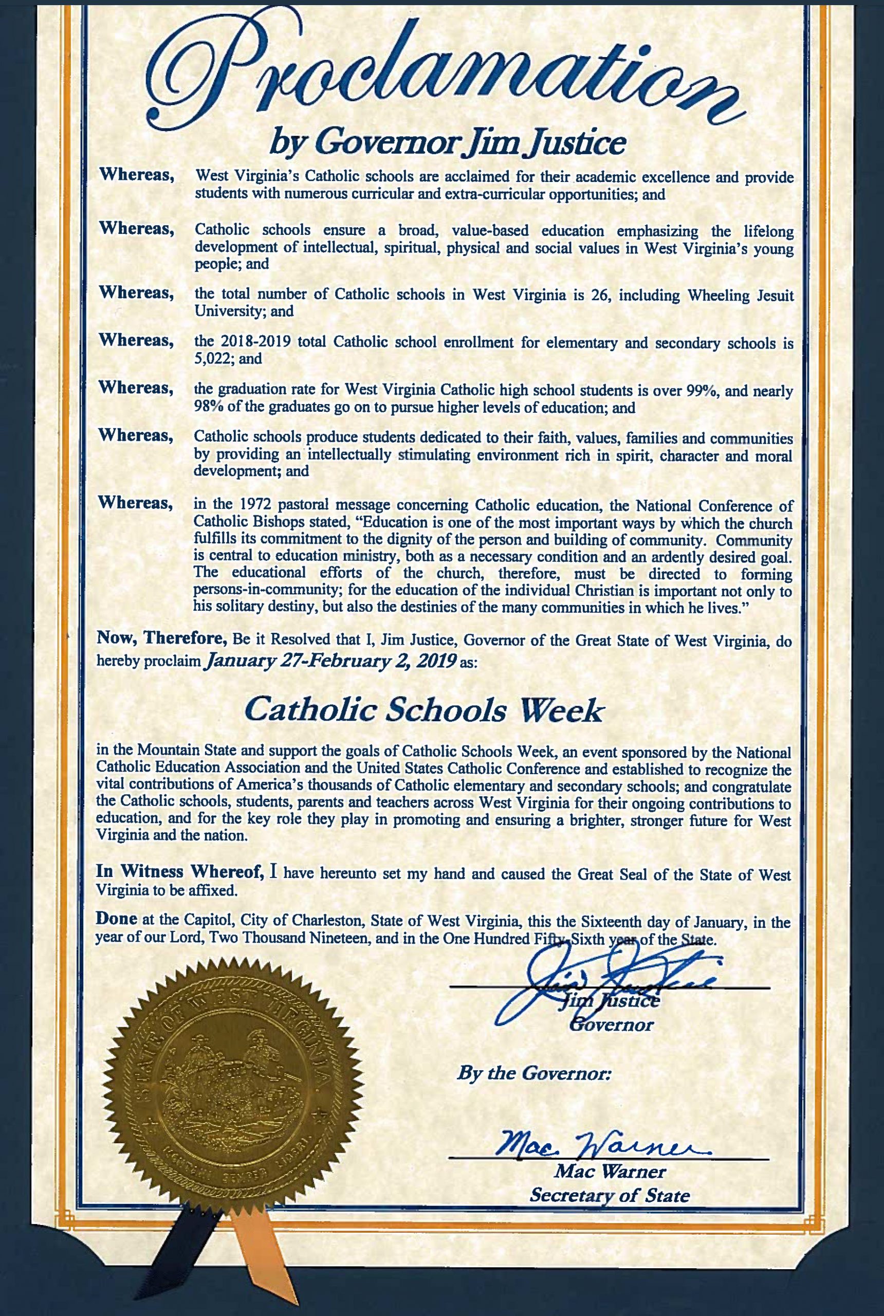 Mountain State Students Celebrate Catholic Schools Week - Weelunk